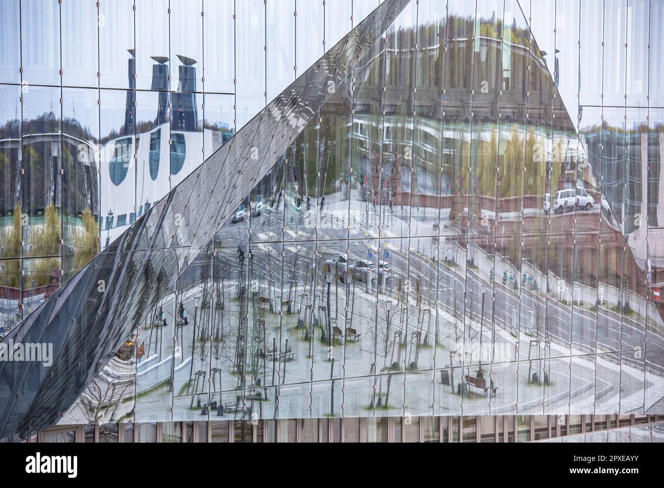 facade of Cube Berlin, cube-shaped office building on Washington square ...