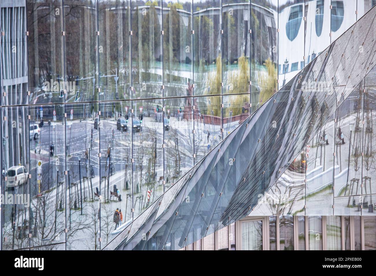 facade of Cube Berlin, cube-shaped office building on Washington square ...