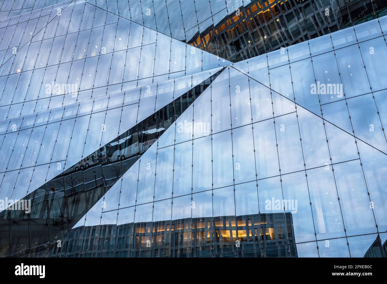 facade of Cube Berlin, cube-shaped office building on Washington square ...