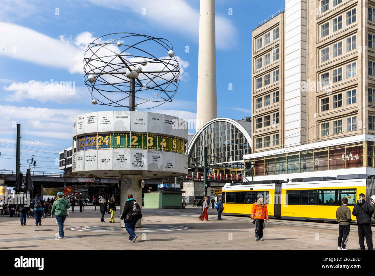 Alexanderplatz square with world clock and television tower, Berlin ...