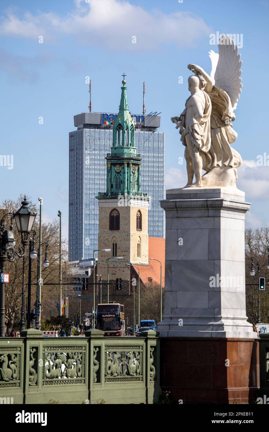 statues on the Palace Bridge, view to St. Mary's Church on Karl ...