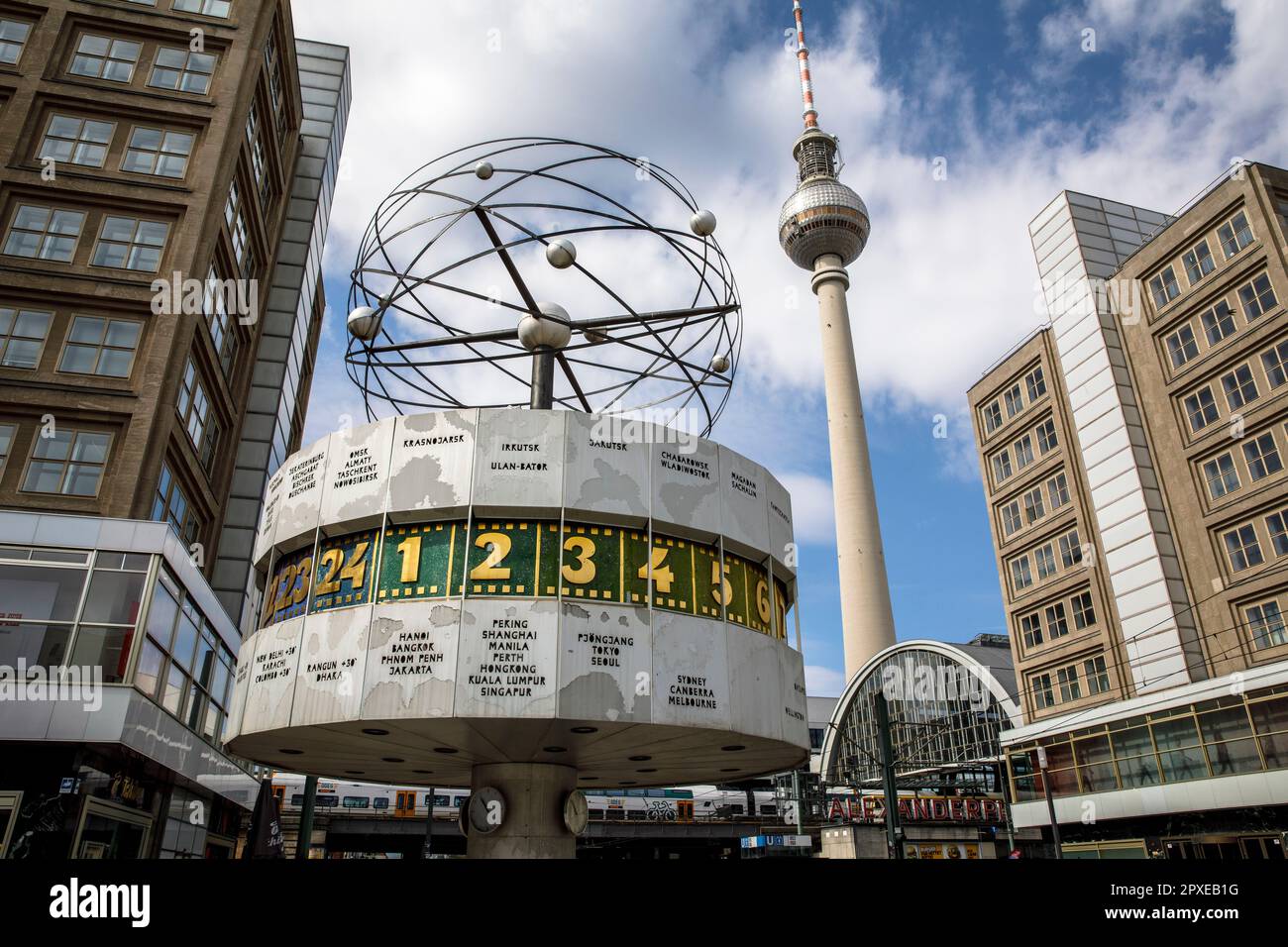 Alexanderplatz square with world clock and television tower, Berlin ...