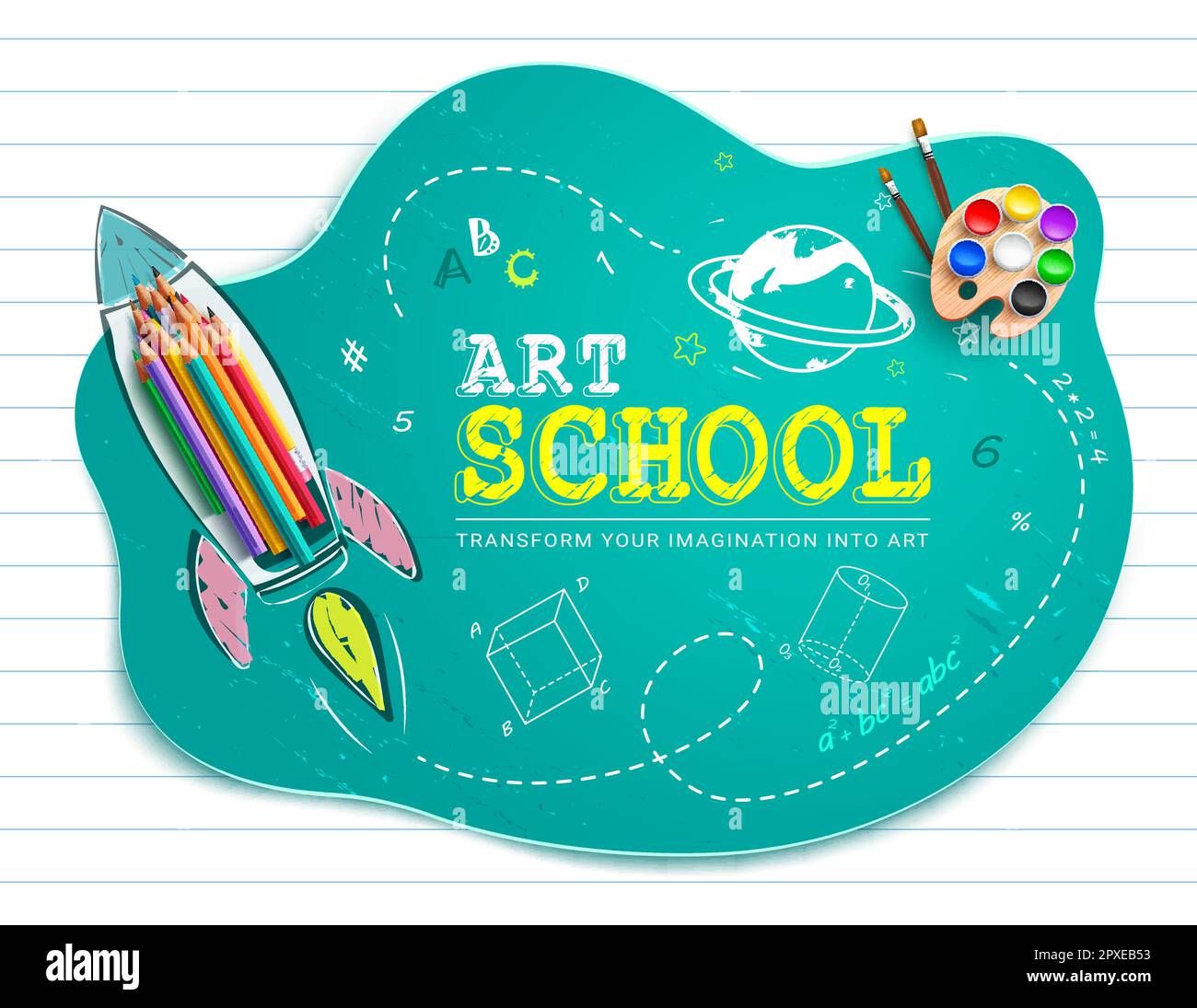 Art school vector template design. School art text in empty space with ...