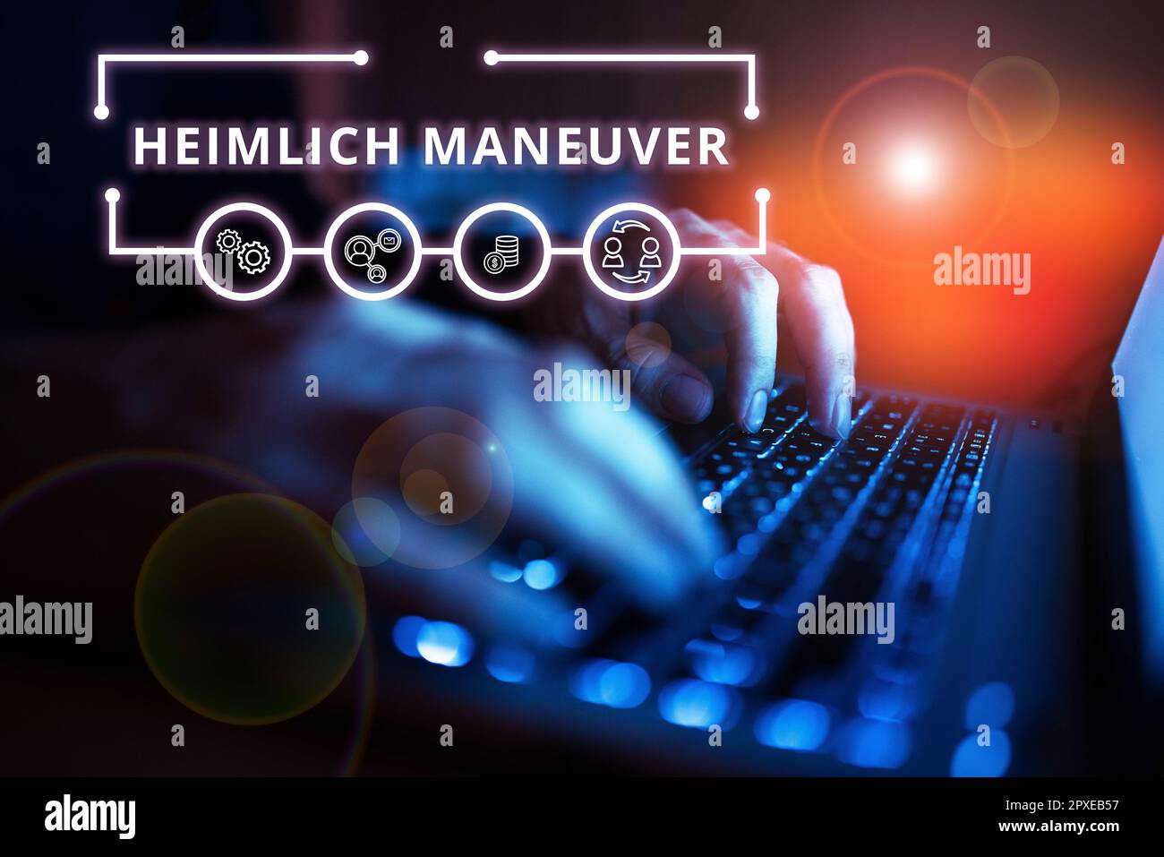 Hand writing sign Heimlich Maneuver, Business showcase application of ...