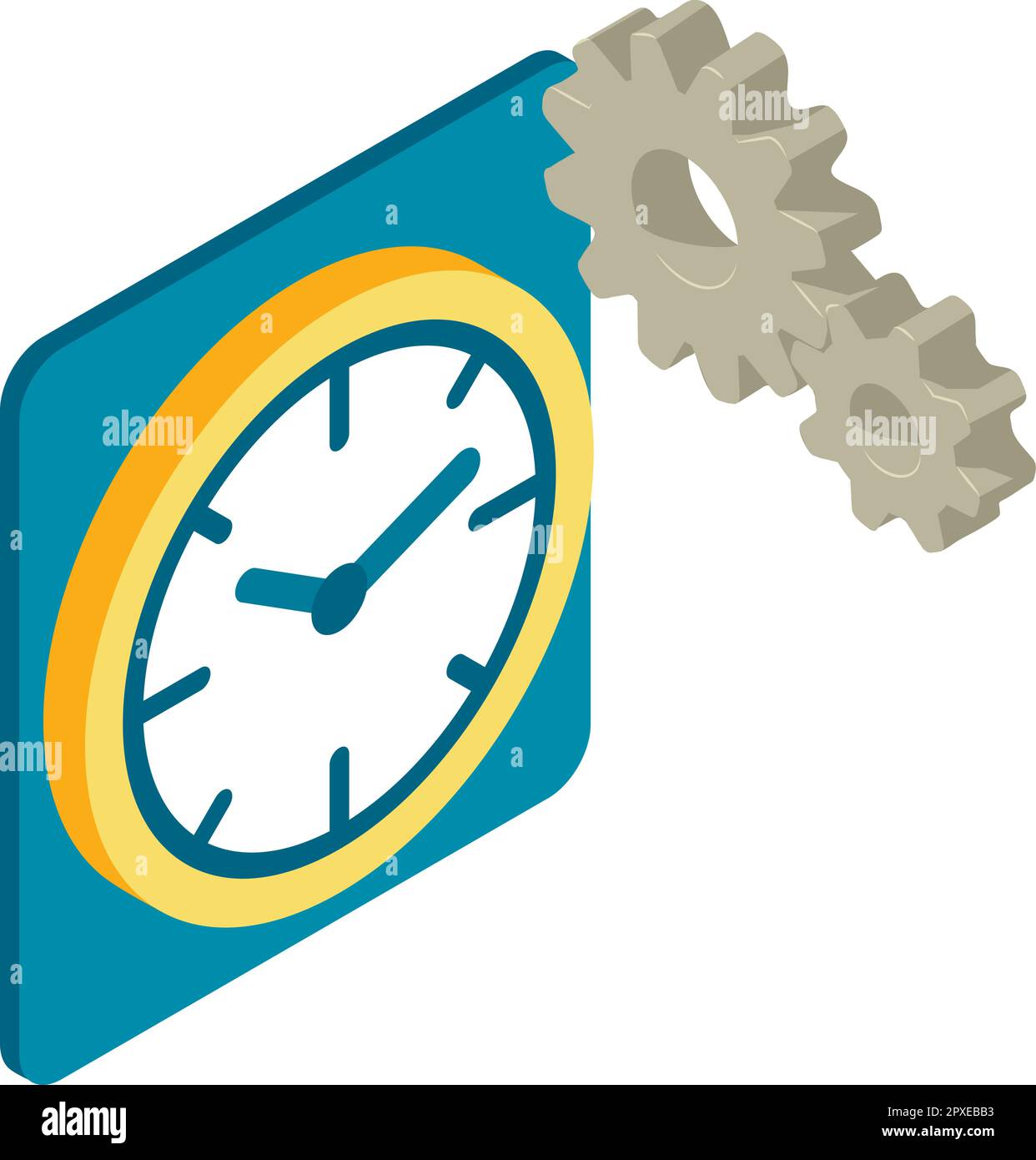 Timepiece icon isometric vector. Round wall mechanical clock and two ...