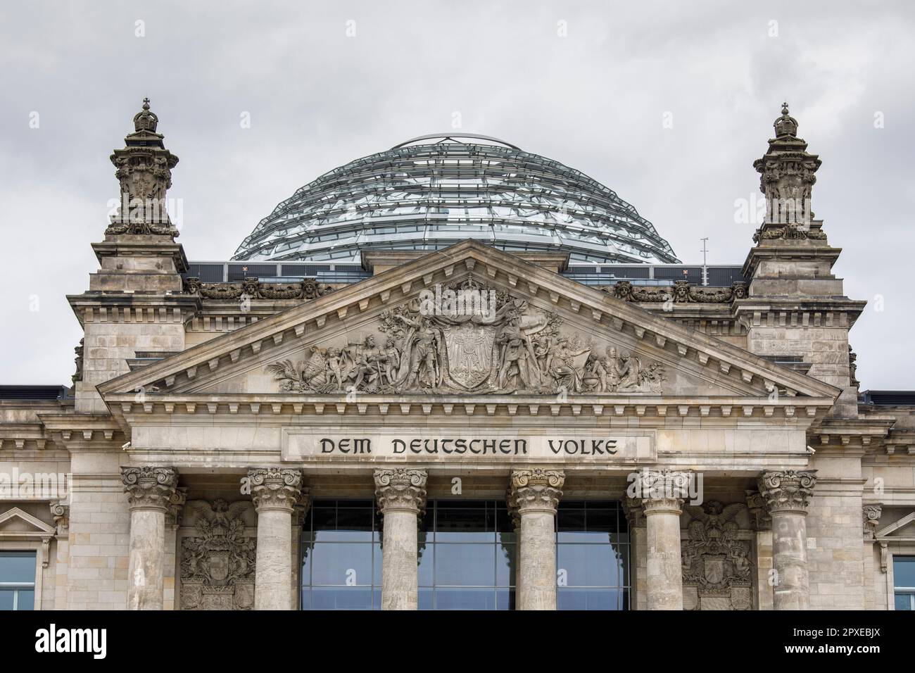 Reichstag building with dome on Platz der Republik square, seat of the ...