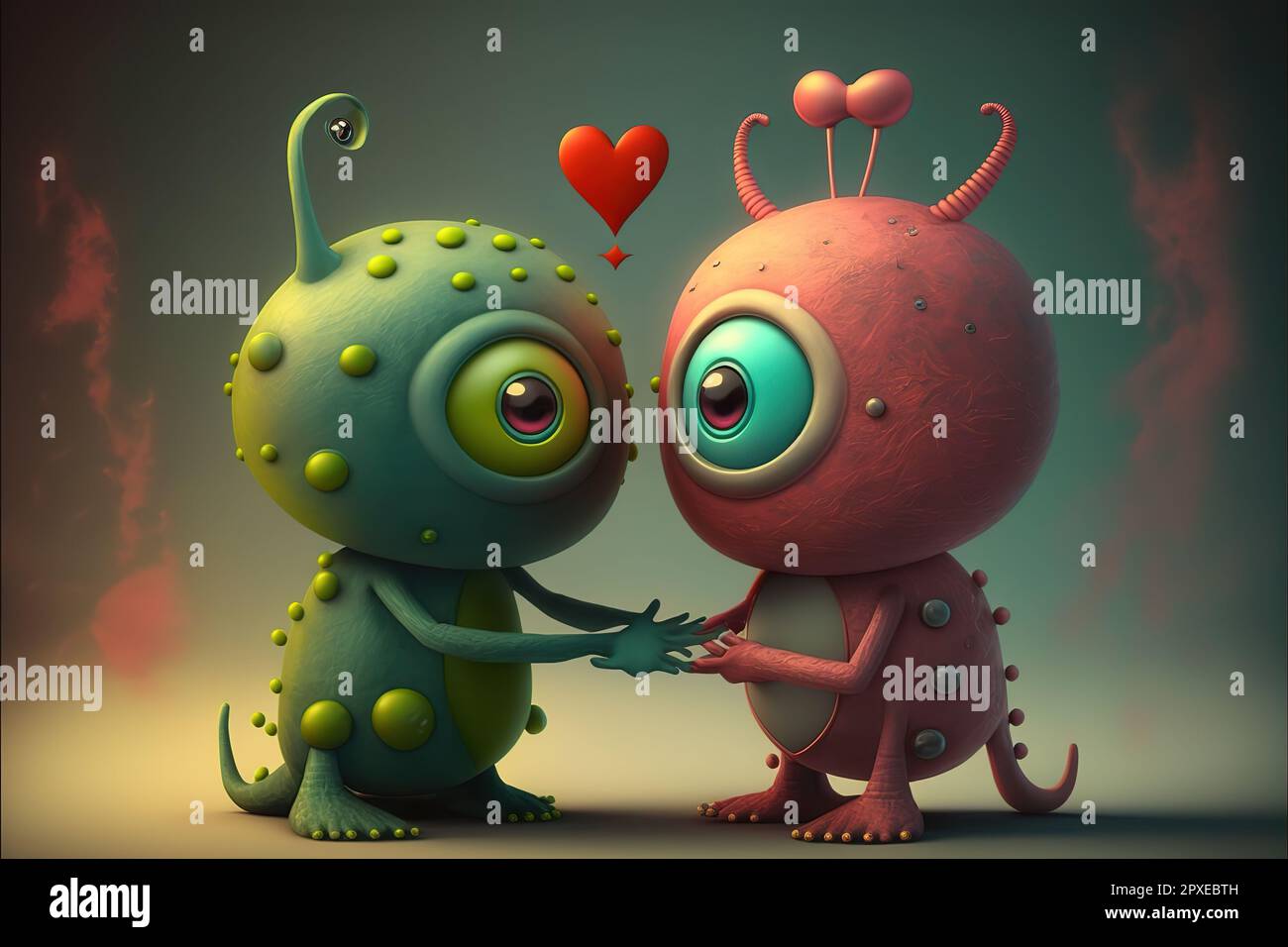 Cute aliens monsters in love on Valentine's Day Stock Photo - Alamy