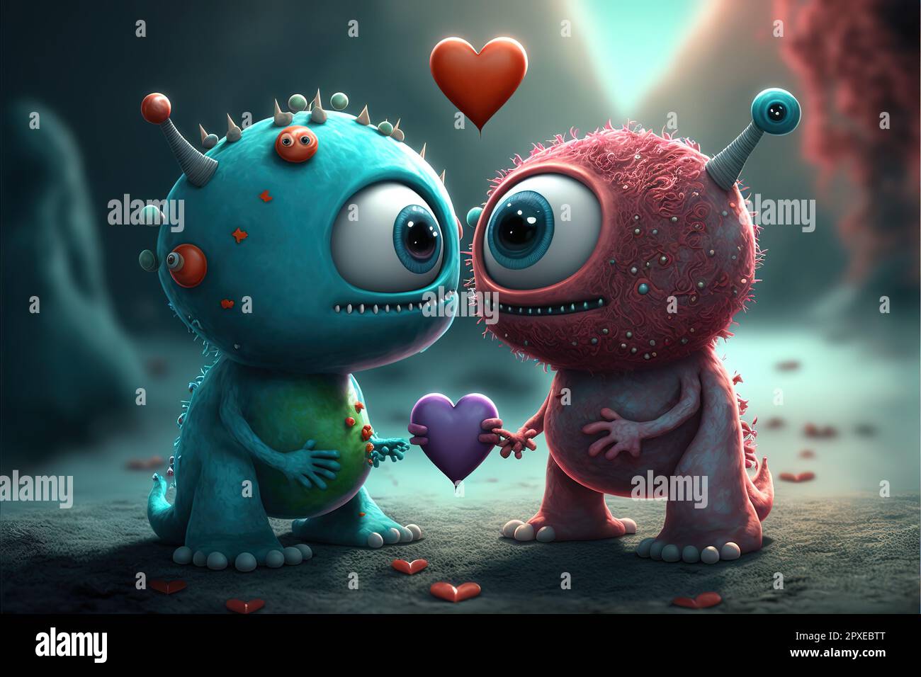 Cute aliens monsters in love on Valentine's Day Stock Photo - Alamy