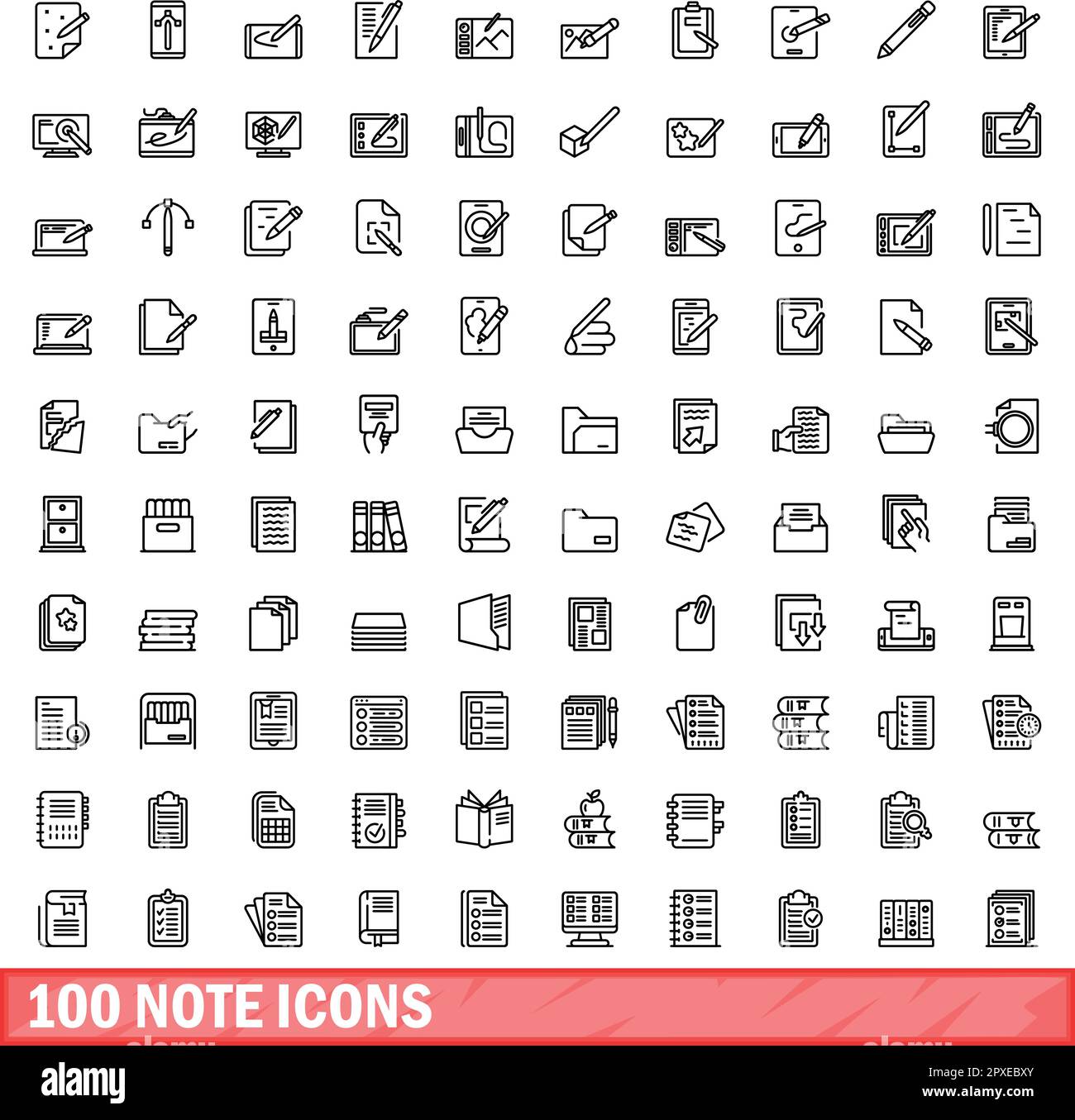 100 note icons set. Outline illustration of 100 note icons vector set ...