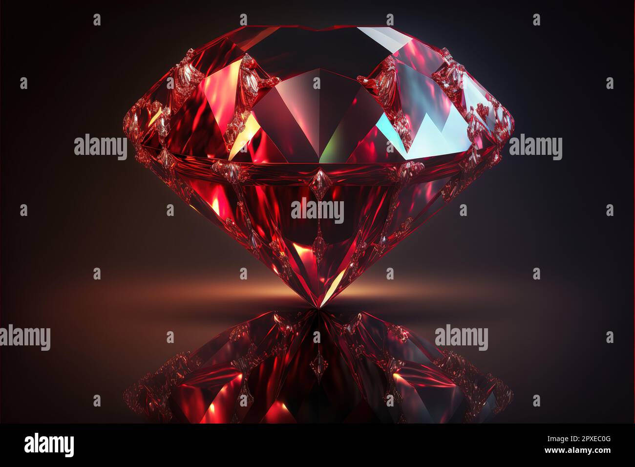 Ruby Gem Diamond dark reflection on gradient background 3d rendering ...
