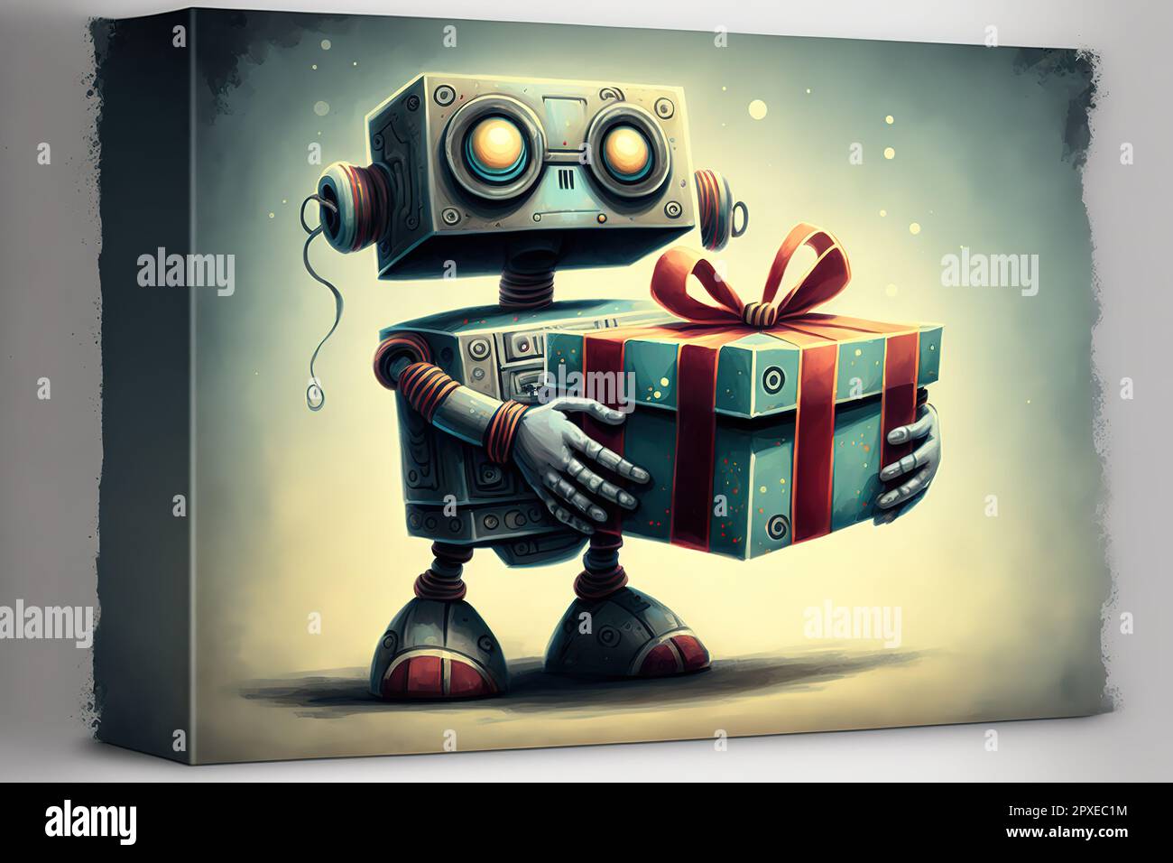 retro robot presenting gift box Stock Photo - Alamy