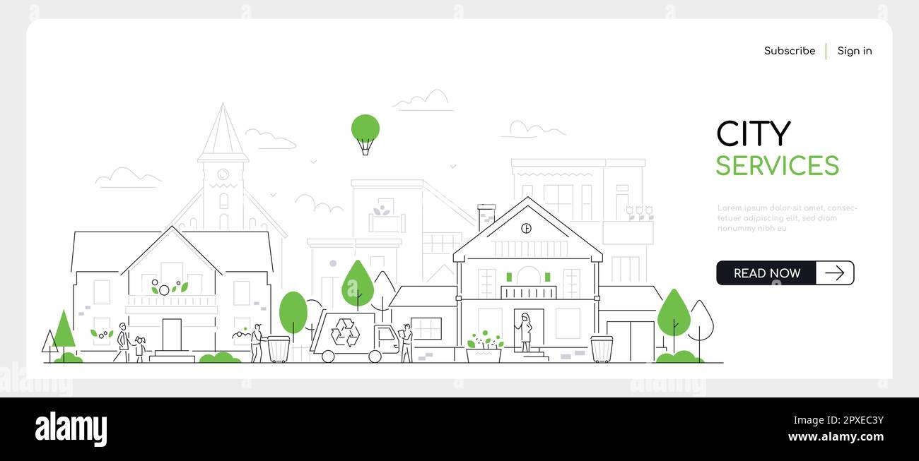 City services - modern thin line design style vector banner Stock ...