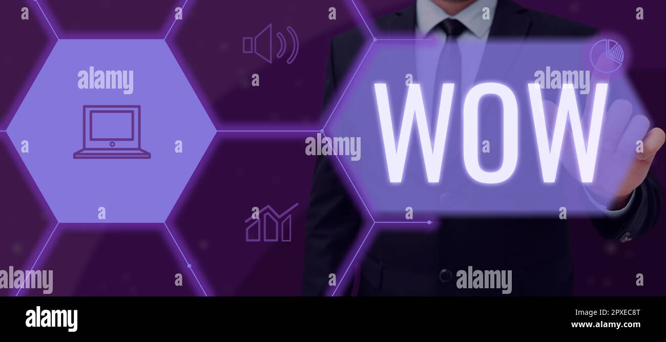 Hand writing sign Wow, Word Written on Expressing astonishment and awe ...