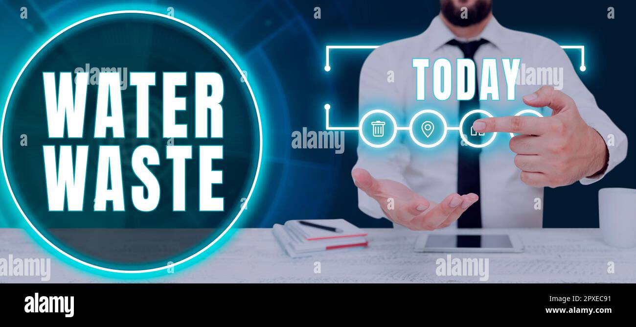 Inspiration showing sign Water Waste, Word Written on liquid that has ...