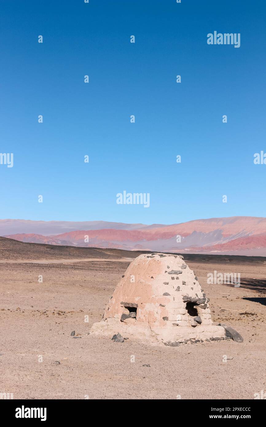 A vertical shot of the old construction made with volcanic stones at ...