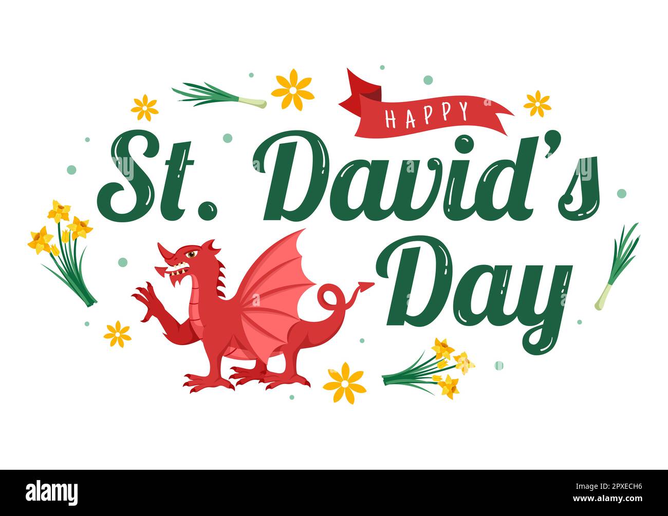 Happy St David's Day on March 1 Illustration with Welsh Dragons and ...
