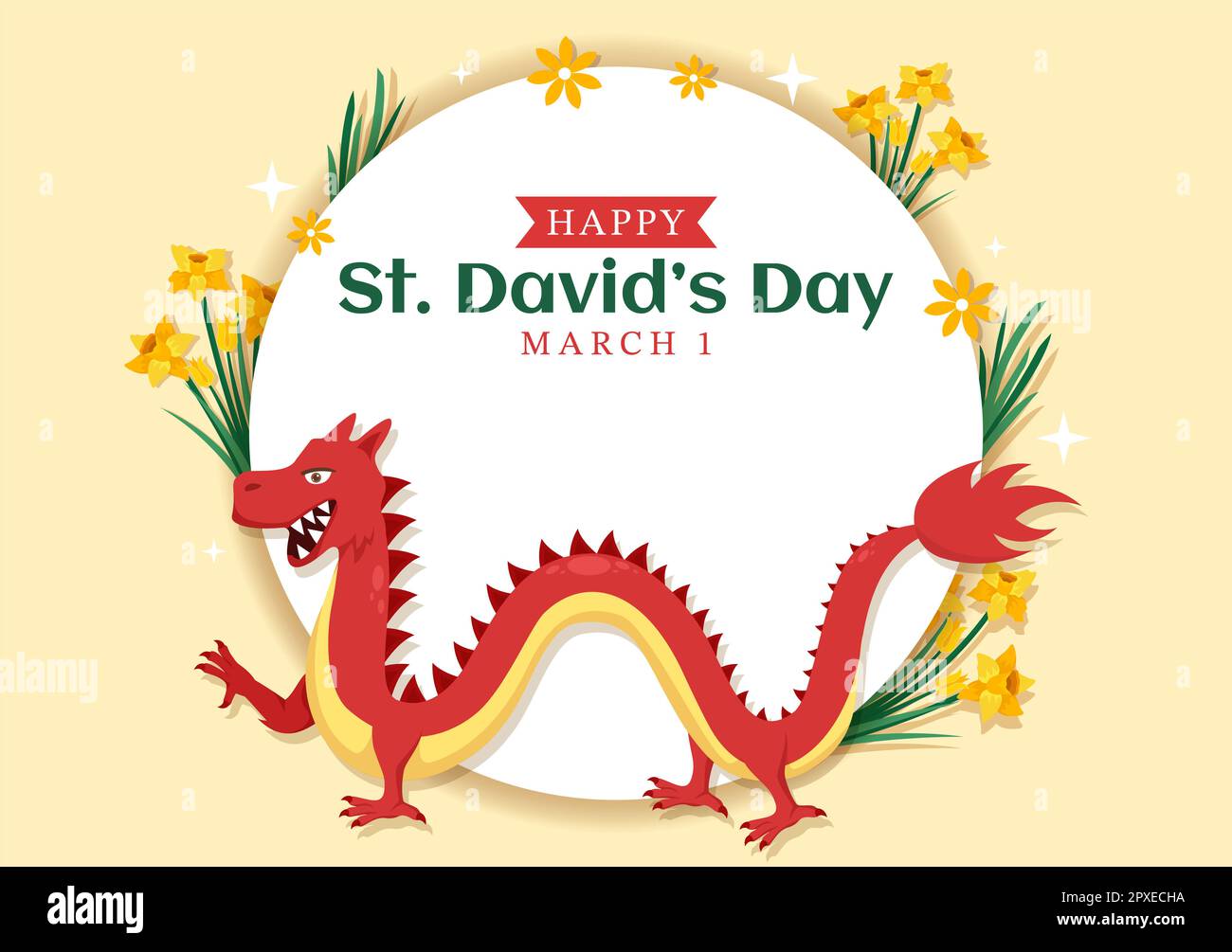 Happy St David's Day on March 1 Illustration with Welsh Dragons and ...