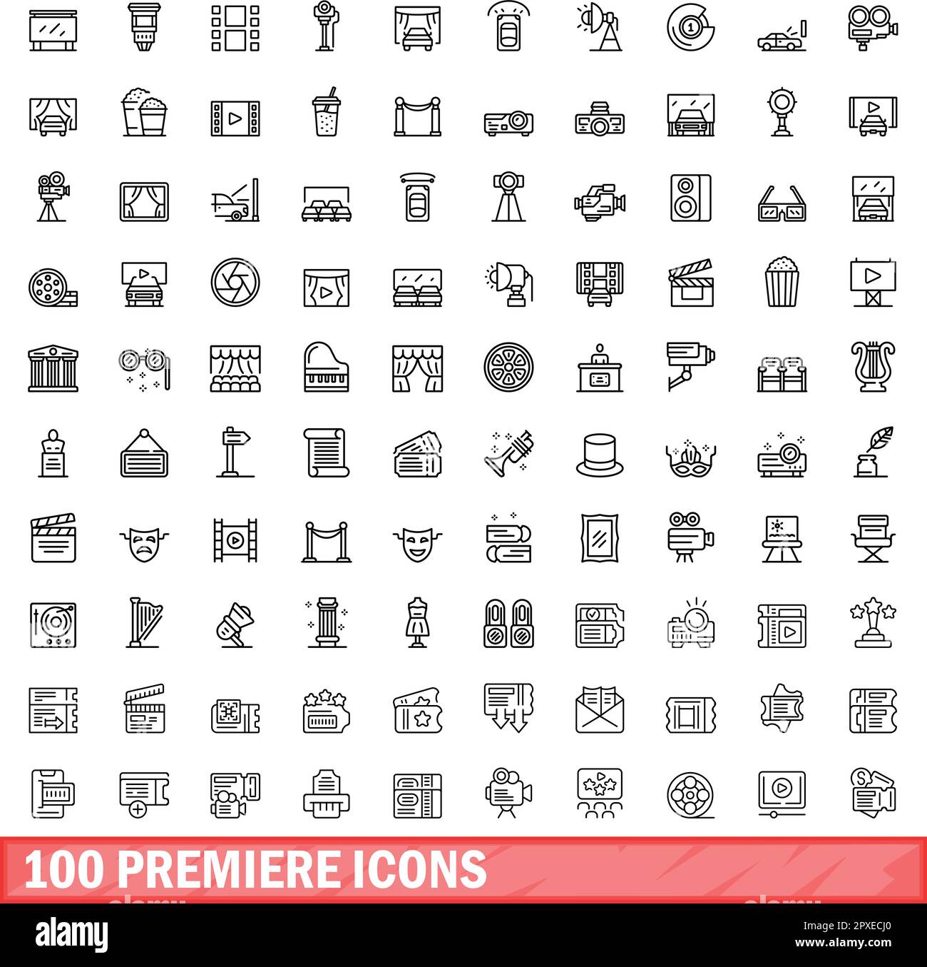 100 premiere icons set. Outline illustration of 100 premiere icons ...