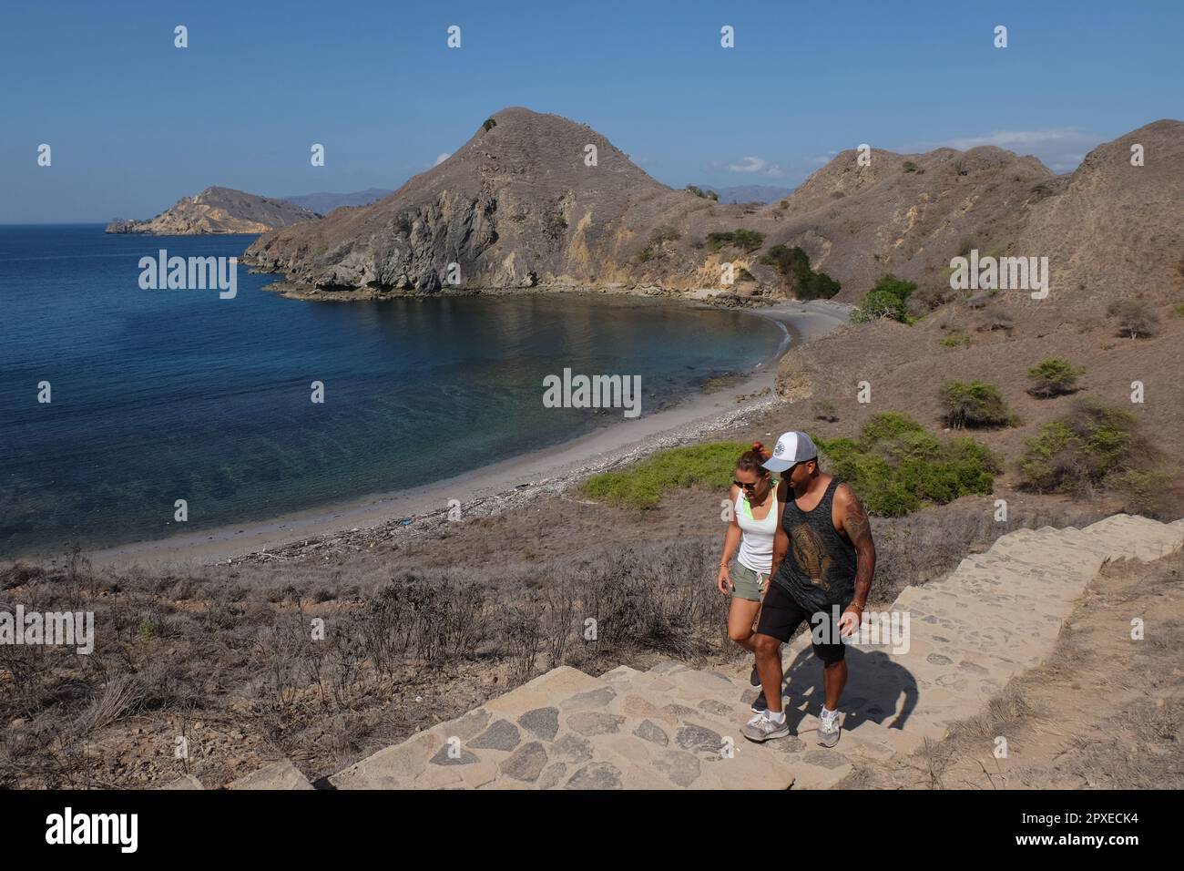 PADAR ISLAND, LABUAN BAJO, INDONESIA - NOVEMBER 2019: Tourists visit ...