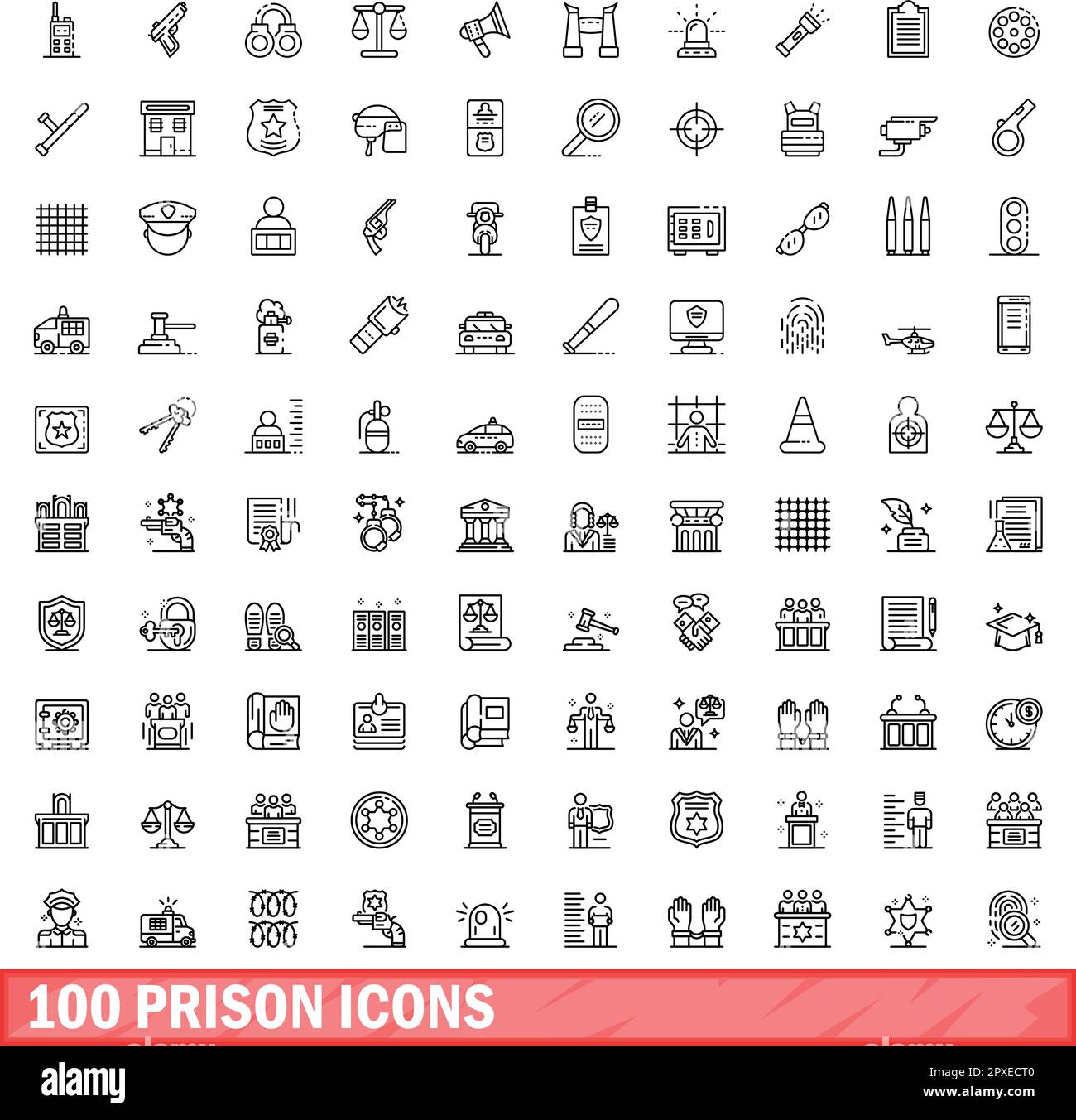 100 prison icons set. Outline illustration of 100 prison icons vector ...