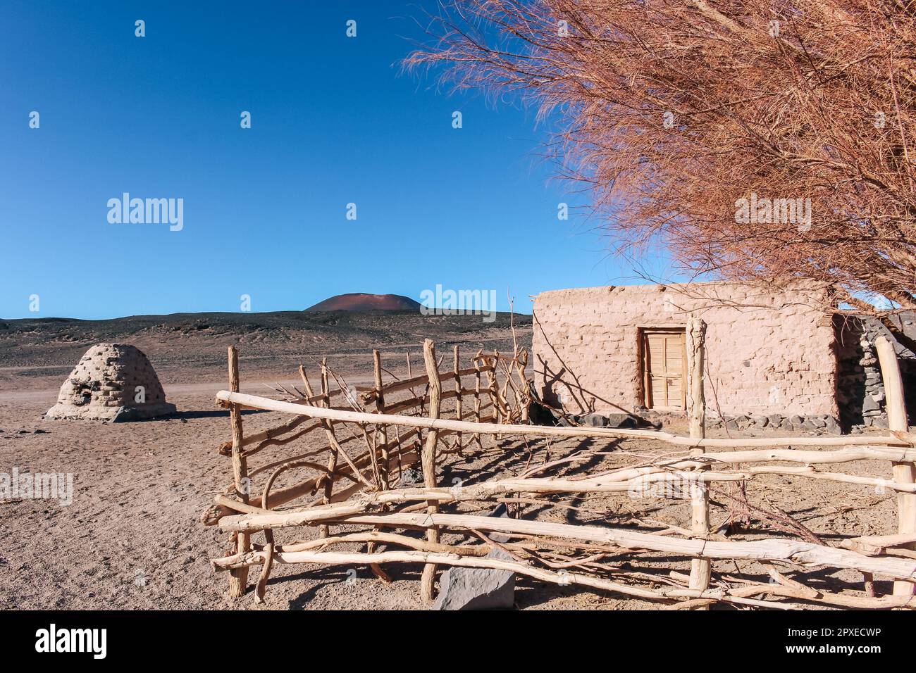 The traditional old rural construction made with adobe and volcanic ...
