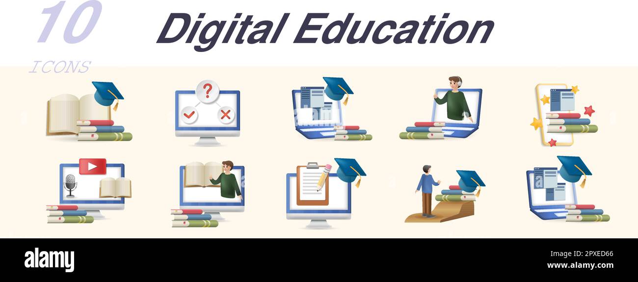 Digital education set. Creative icons: knowledge, quiz, distance ...