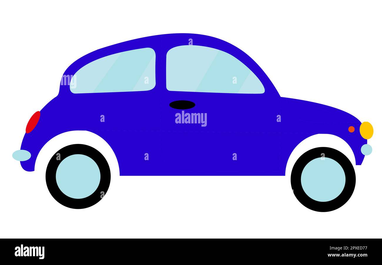Blue small old retro hipster vintage antique two-door car, hatchback on ...