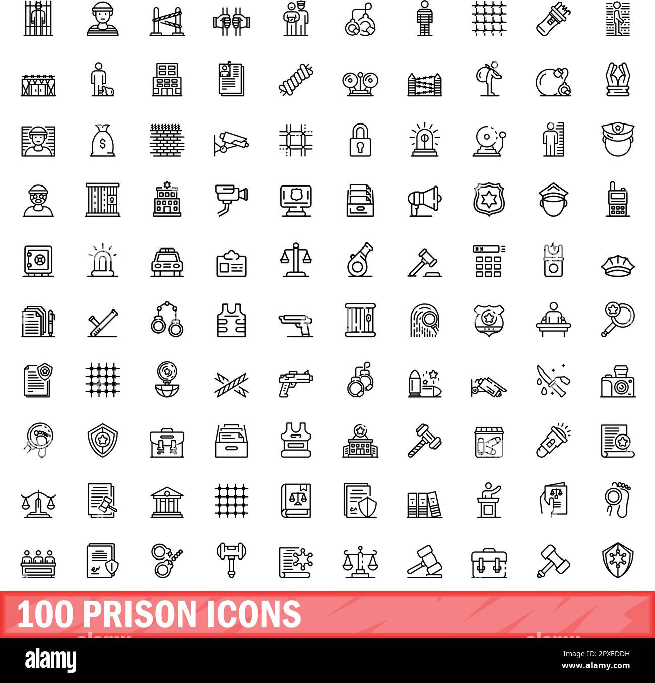 100 prison icons set. Outline illustration of 100 prison icons vector ...