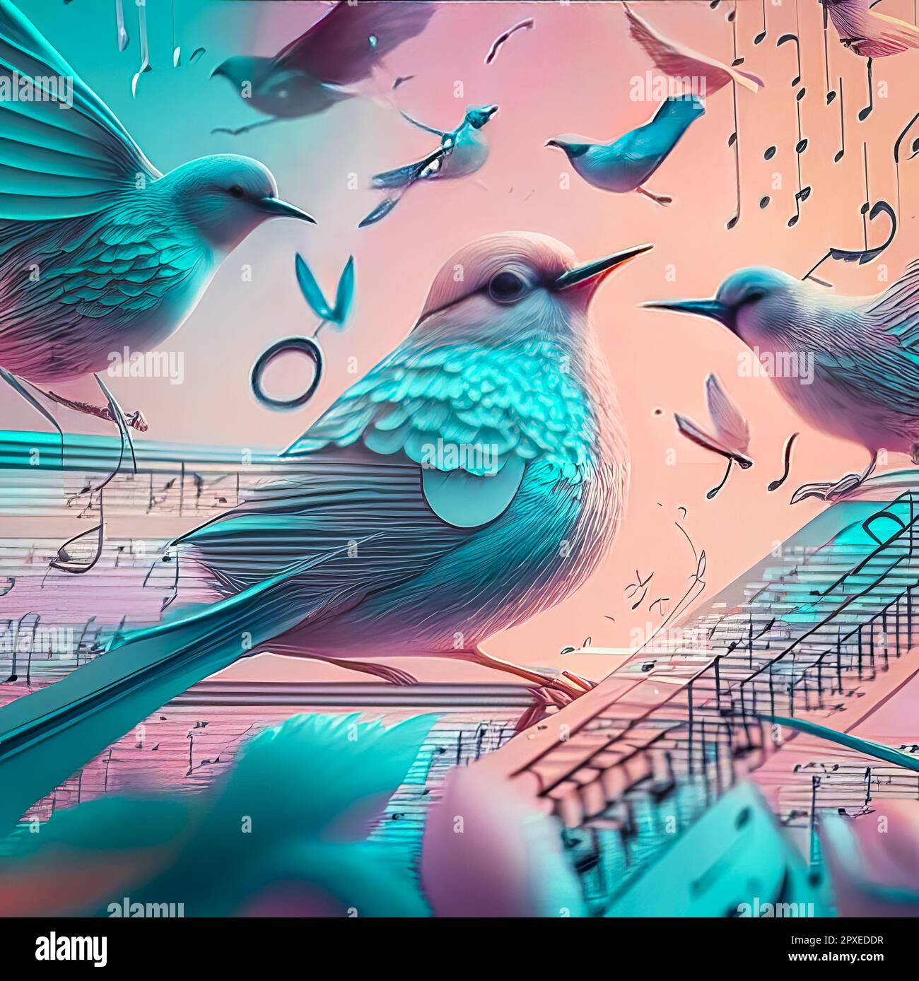 Illustration of music, notes and birdsong in pastel colors Stock Photo ...