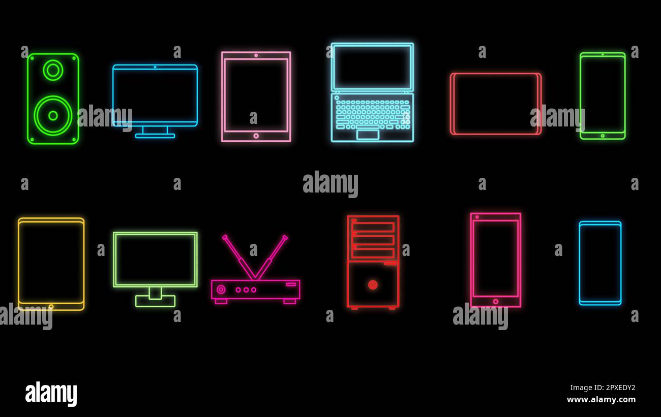 A set of bright luminous multi-colored neon signs for the store and ...