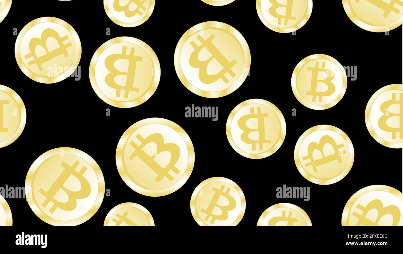 Texture seamless pattern of golden shiny glowing expensive metal coins bitcoin. The concept of ...