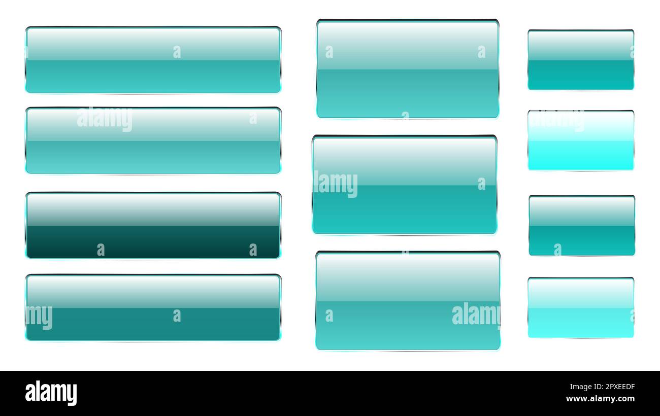 Set of blue rectangular and square glass transparent bright beautiful ...