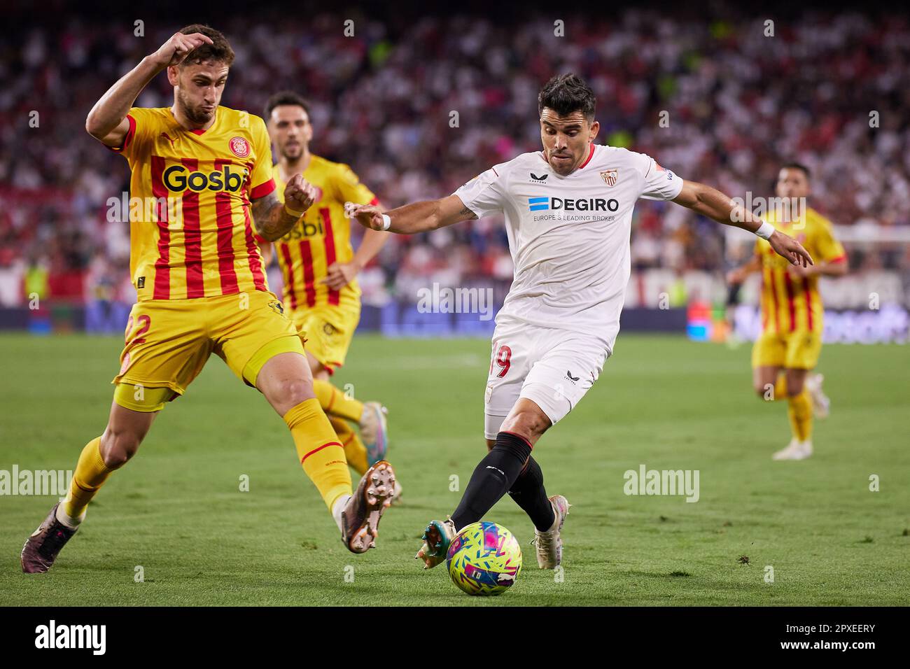 Seville, Spain. 01st May, 2023. Marcos Acuna (19) of Sevilla FC and ...