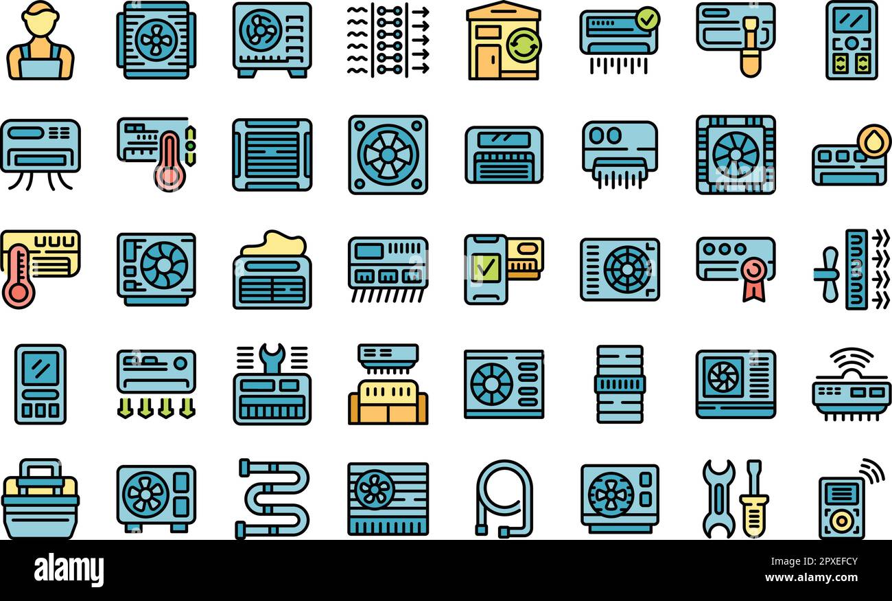 Installation of air conditioner icons set outline vector. Air ...