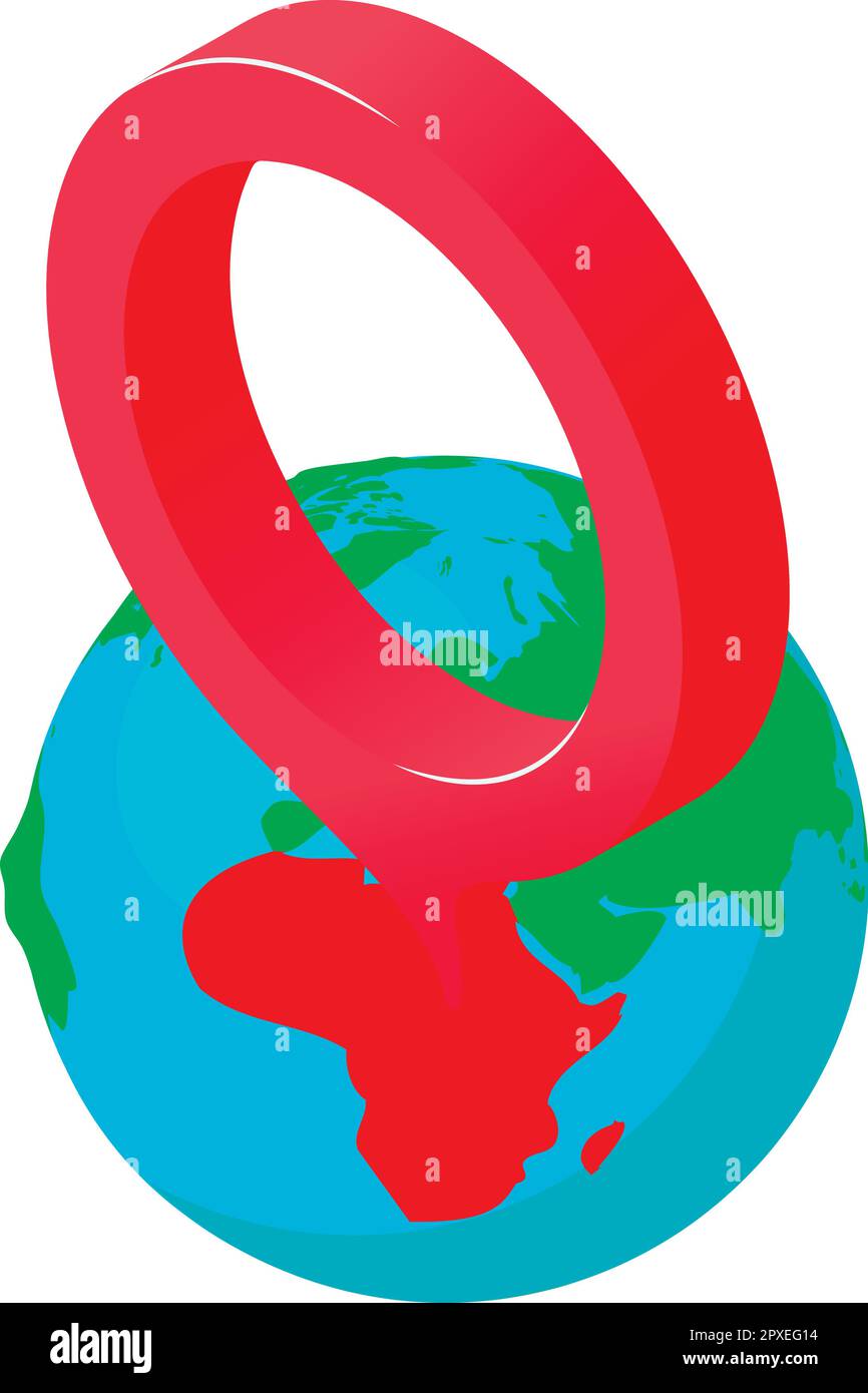Gps tag icon isometric vector. Planet earth globe with big red gps pin ...