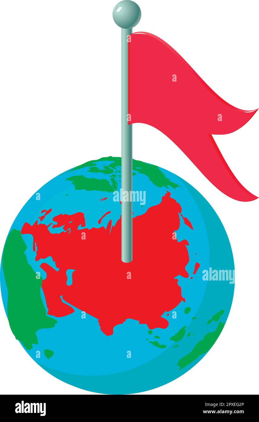 Pointer mark icon isometric vector. Planet earth globe with red flag pointer. Location ...