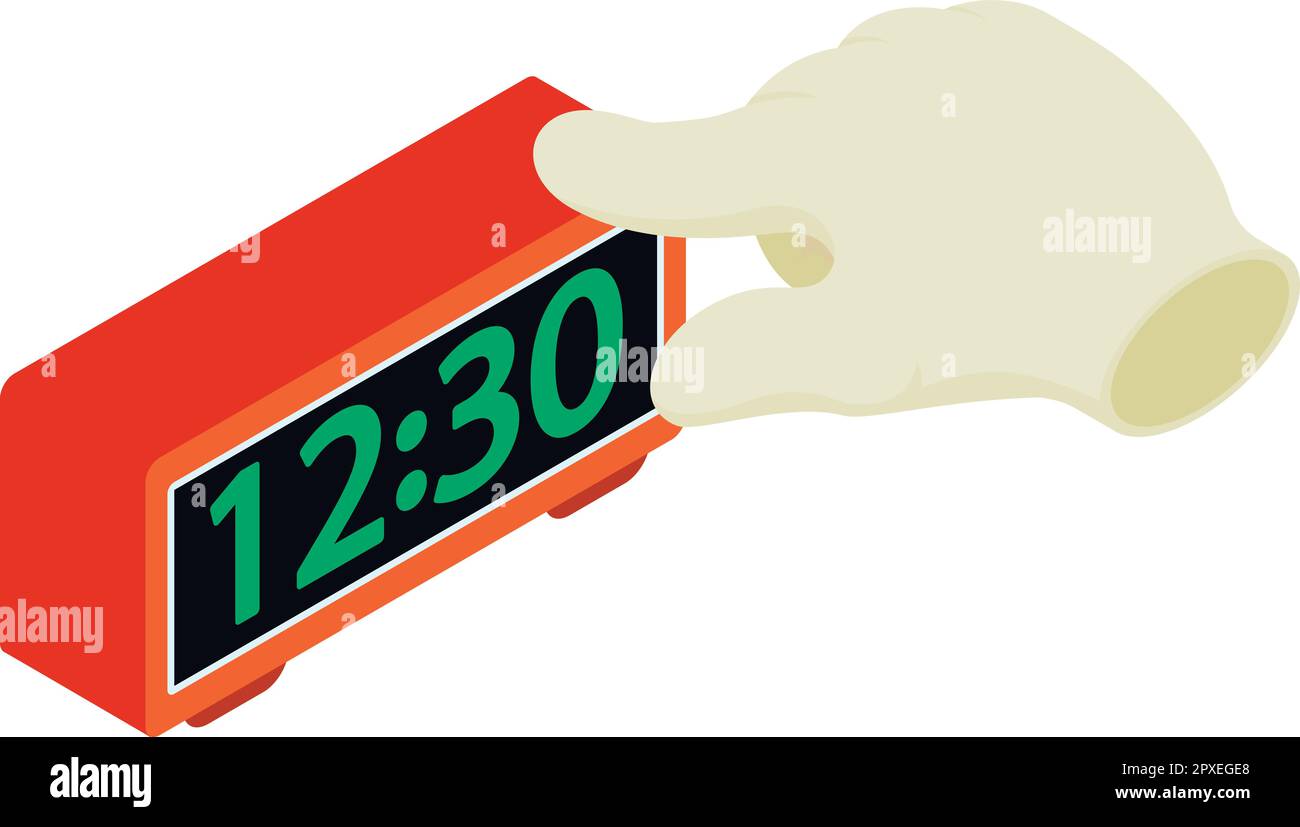 Digital clock icon isometric vector. Led digital alarm clock and human ...
