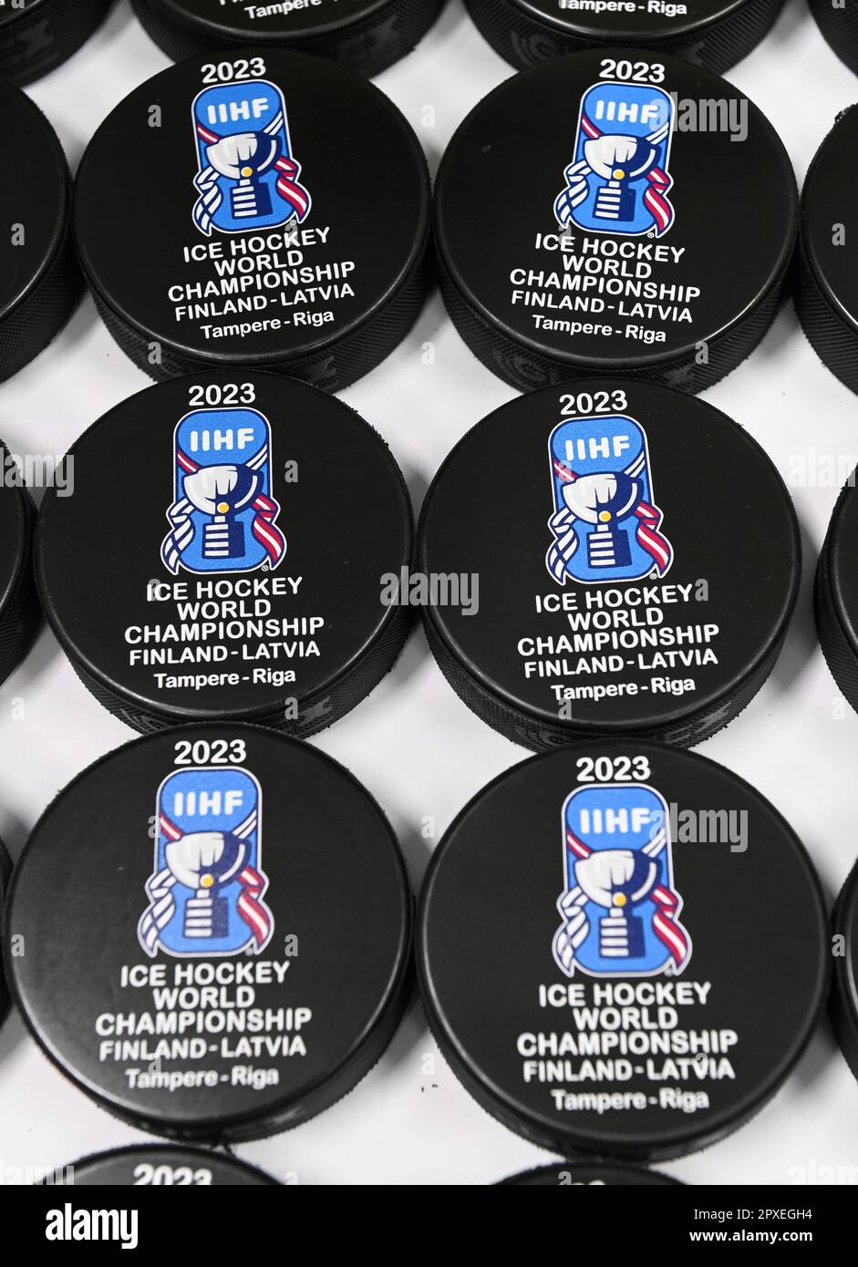Katerinice, Czech Republic. 02nd May, 2023. Production of hockey pucks ...