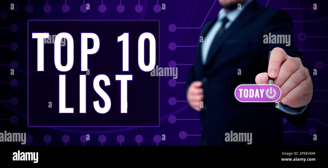 Text caption presenting Top 10 List, Business showcase the ten most ...
