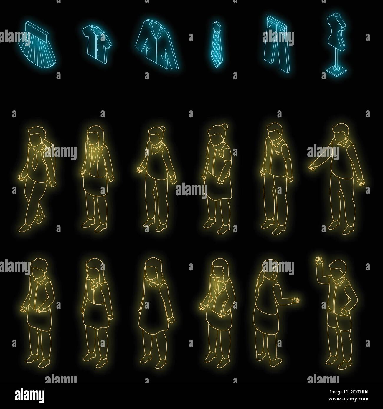 School uniform icons set. Isometric set of school uniform vector icons ...