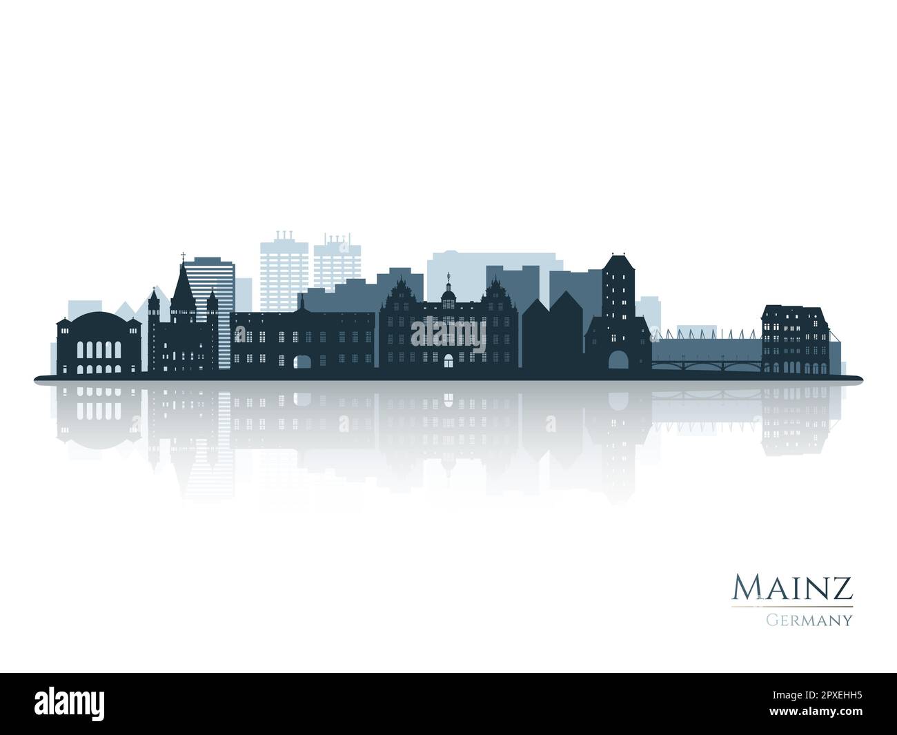 Mainz skyline silhouette with reflection. Landscape Mainz, Germany ...