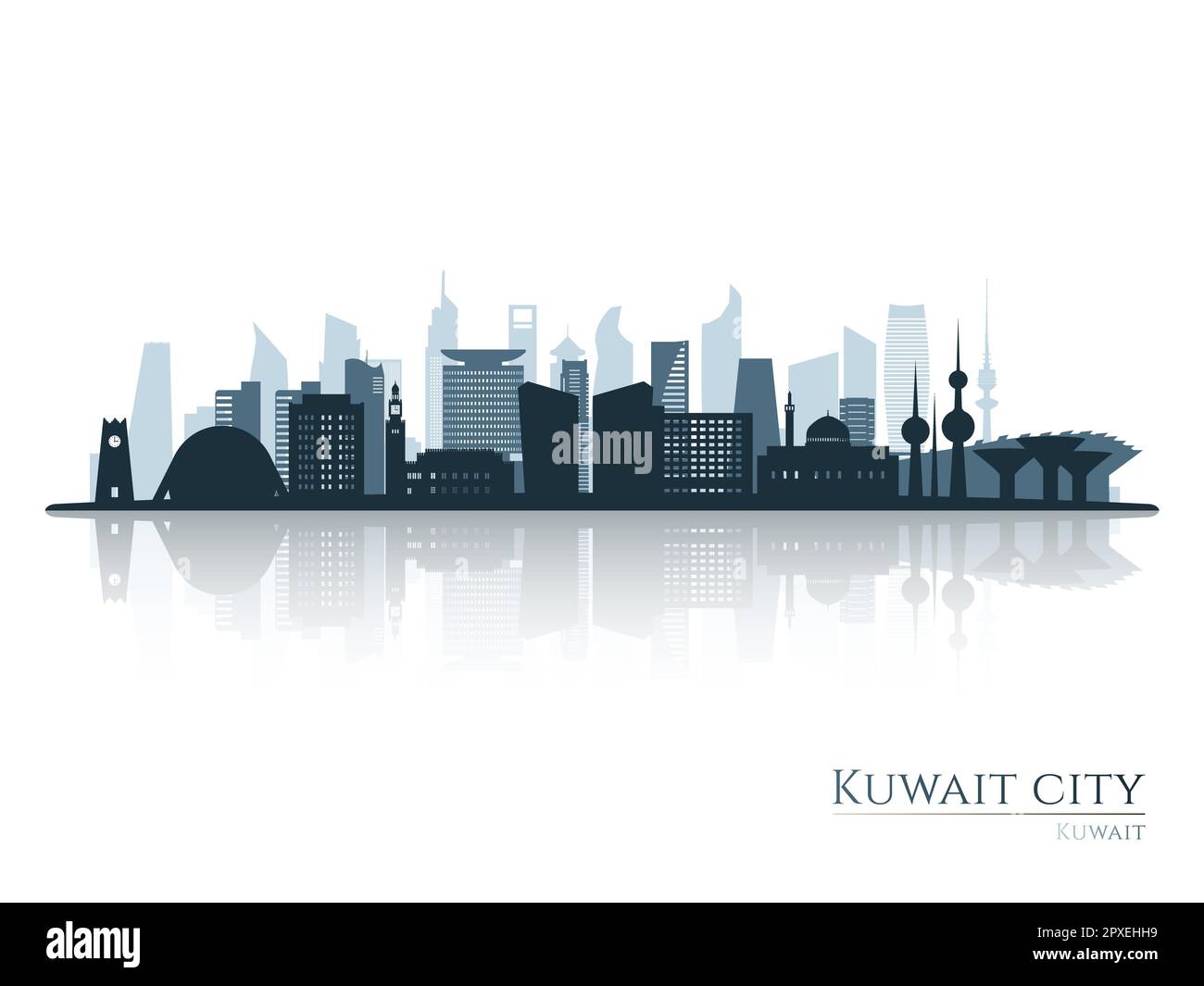 Kuwait City skyline silhouette with reflection. Landscape Kuwait City ...