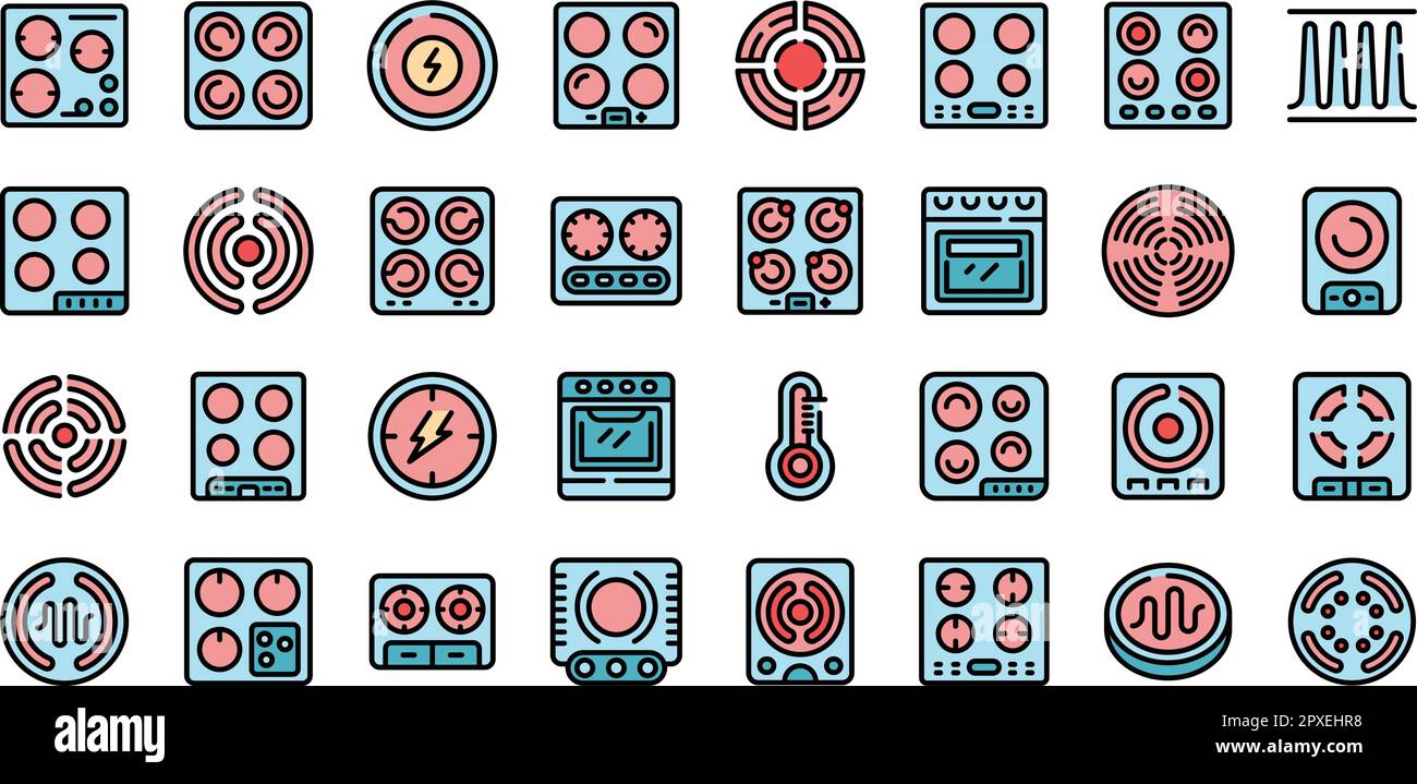 Induction cooker icons set outline vector. Cooking house. Food stove ...