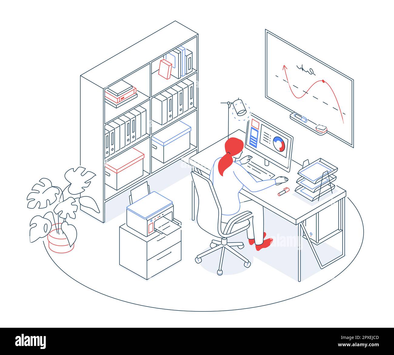 Office staff room - modern line design style isometric illustration ...