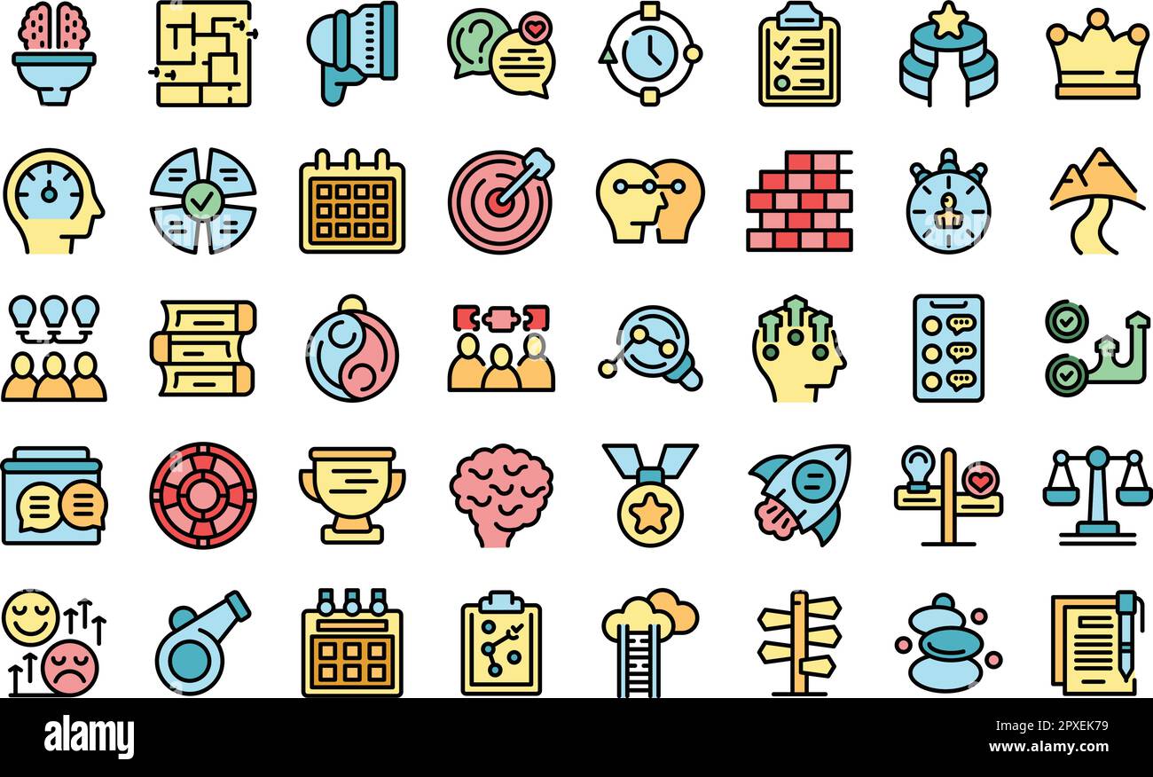 Life Coach Icons Set Outline Vector Problem Solving Life Activity