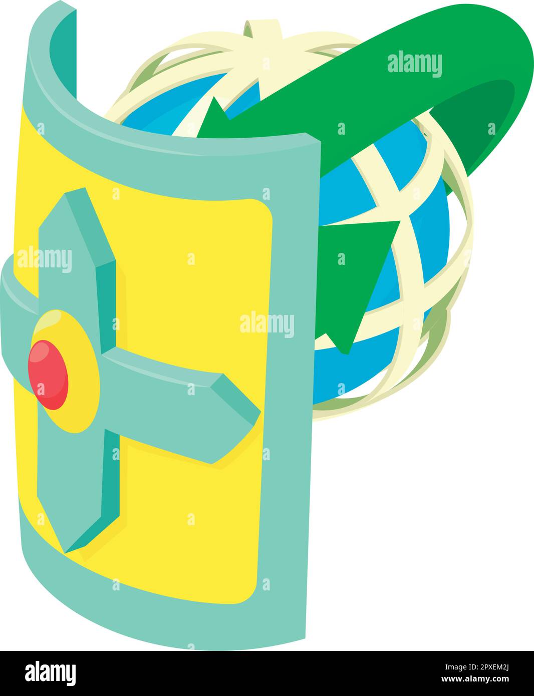 Roman shield icon isometric vector. Rectangular roman shield on globe ...