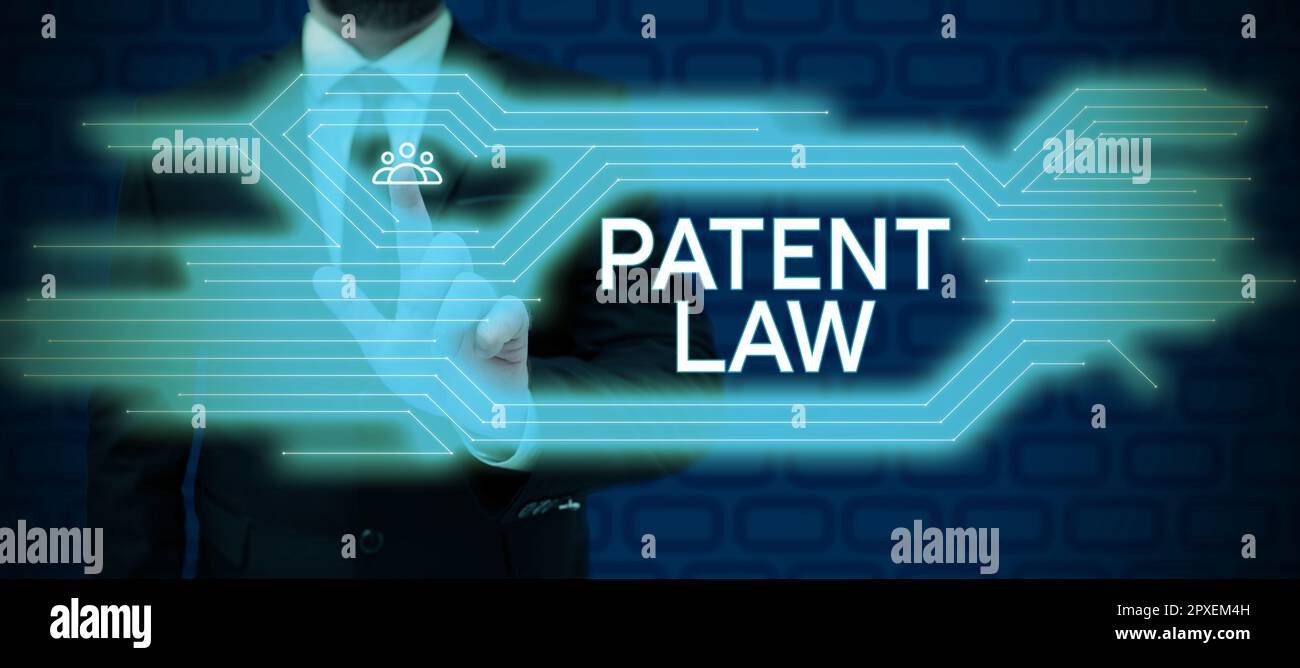 Text caption presenting Patent Law, Concept meaning deals with an ...