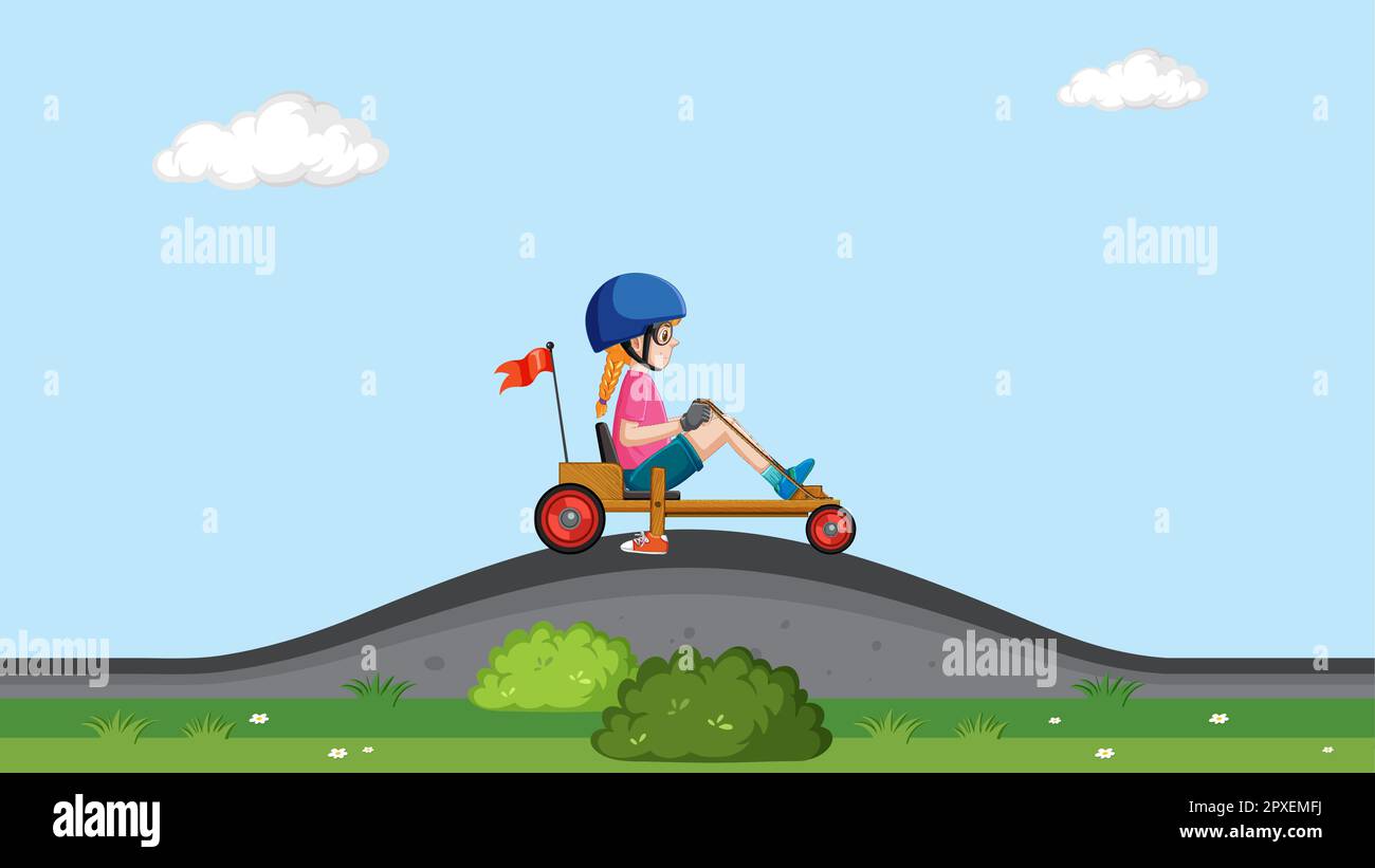 Girl riding Billy cart on outdoor scene illustration Stock Vector Image ...