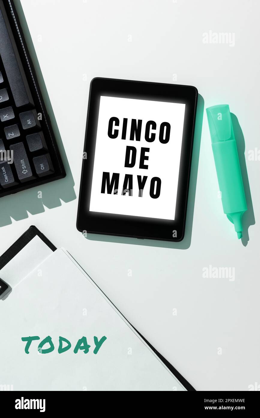 Hand writing sign Cinco De Mayo, Word for Mexican-American celebration ...
