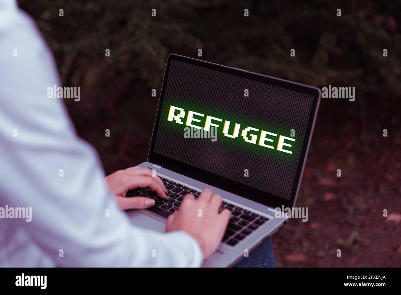 Handwriting text Refugee, Word Written on refer to movements of large ...
